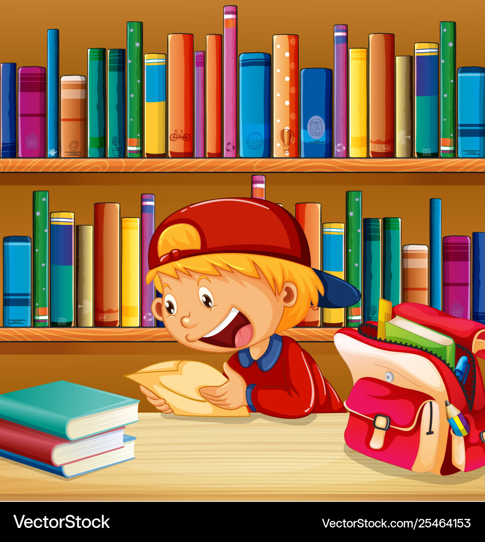 A boy at library Royalty Free Vector Image - VectorStock
