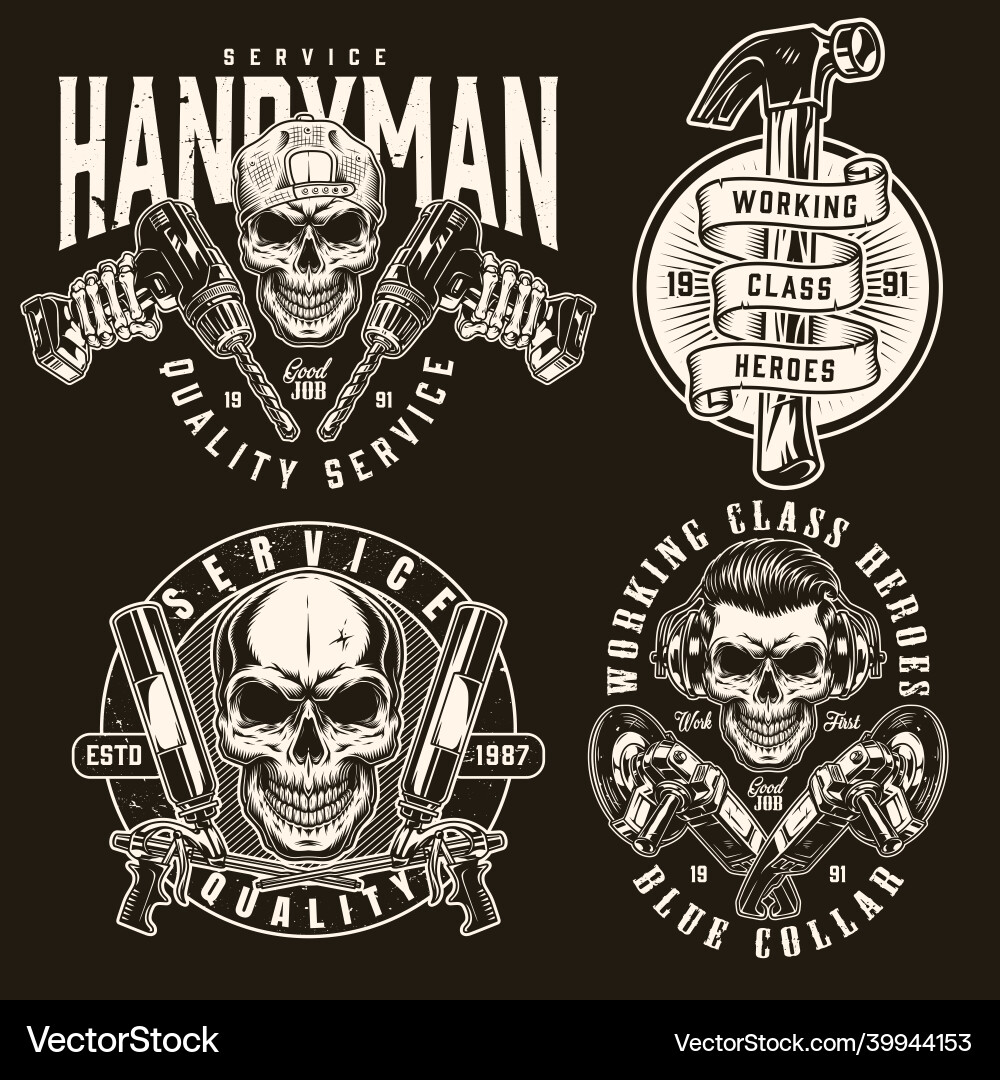 Blue collar worker vintage emblems Royalty Free Vector Image