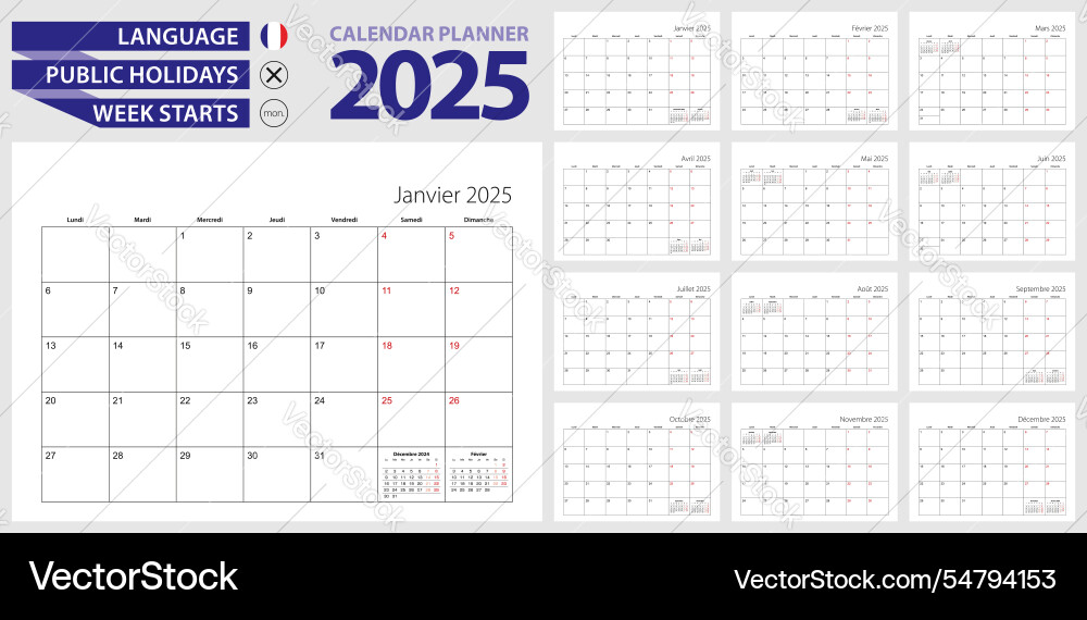 French calendar planner for 2025 language Vector Image