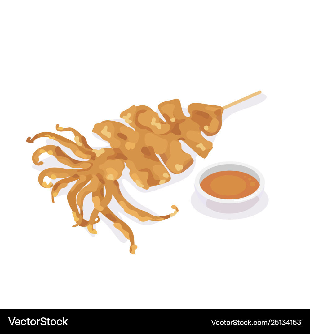 Fried Squid on Stick with Sauce Royalty Free Vector Image