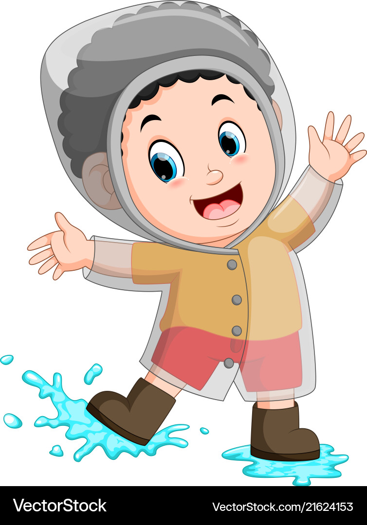 Happy boy wearing raincoat Royalty Free Vector Image