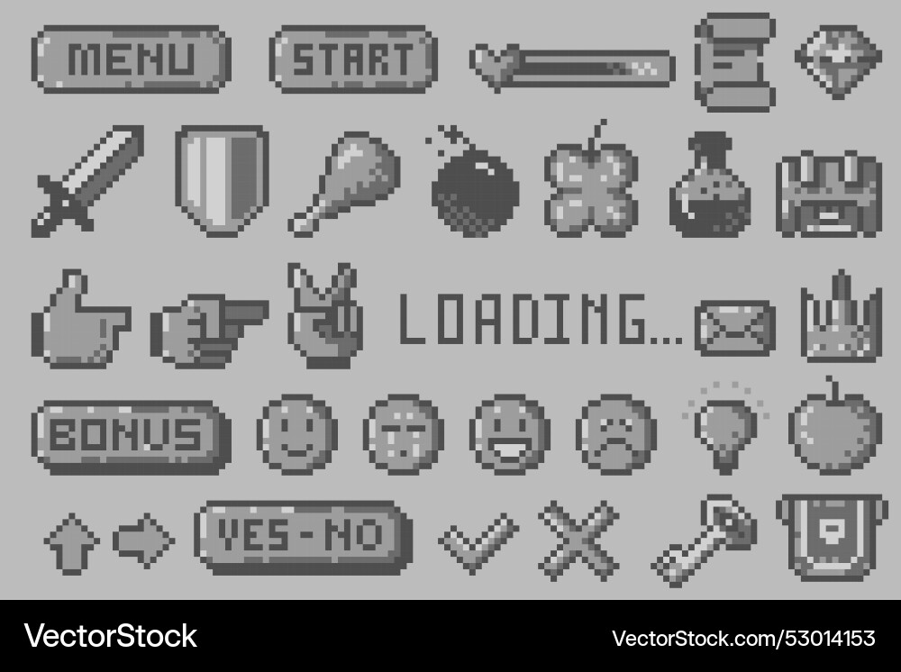 Pixel 8 bit black symbols emoticons cursor arrow Vector Image