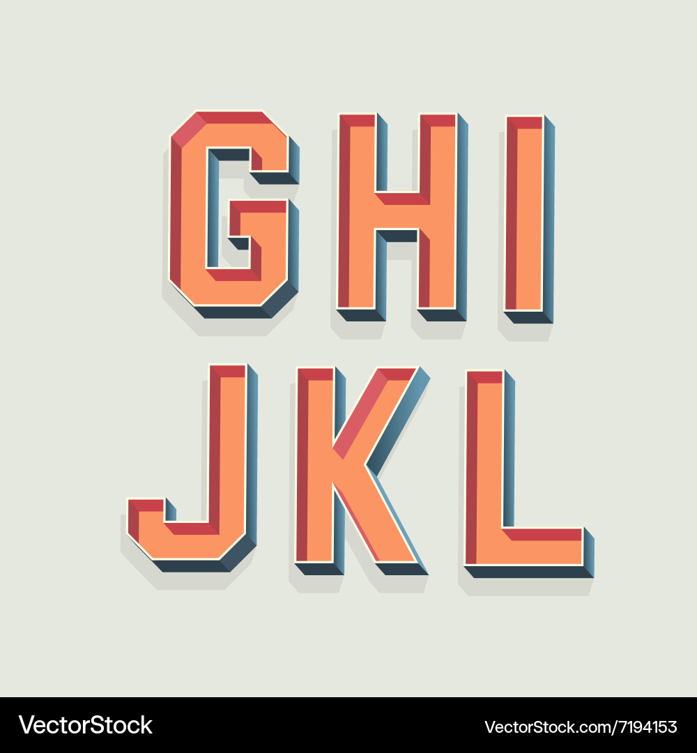 Retro 3d font with shadow vintage alphabet Vector Image