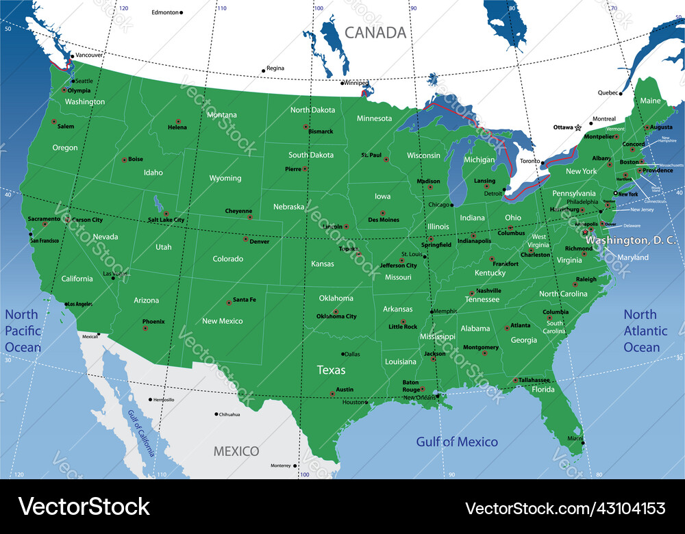 United States Map with State Borders Royalty Free Vector