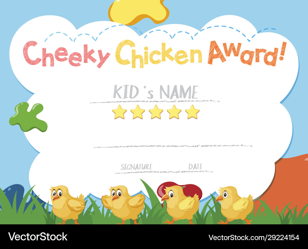 Certificate template for cheeky chicken award Vector Image