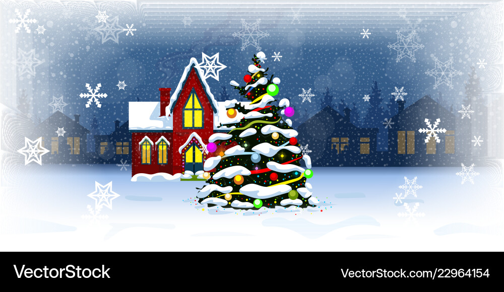 Christmas tree outside in the snow evening Vector Image