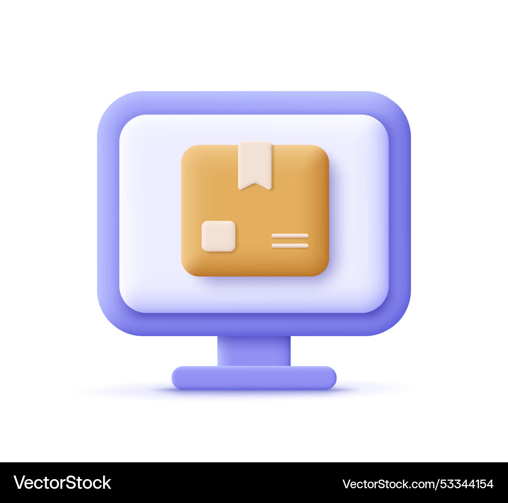Computer monitor screen and cardboard box Vector Image