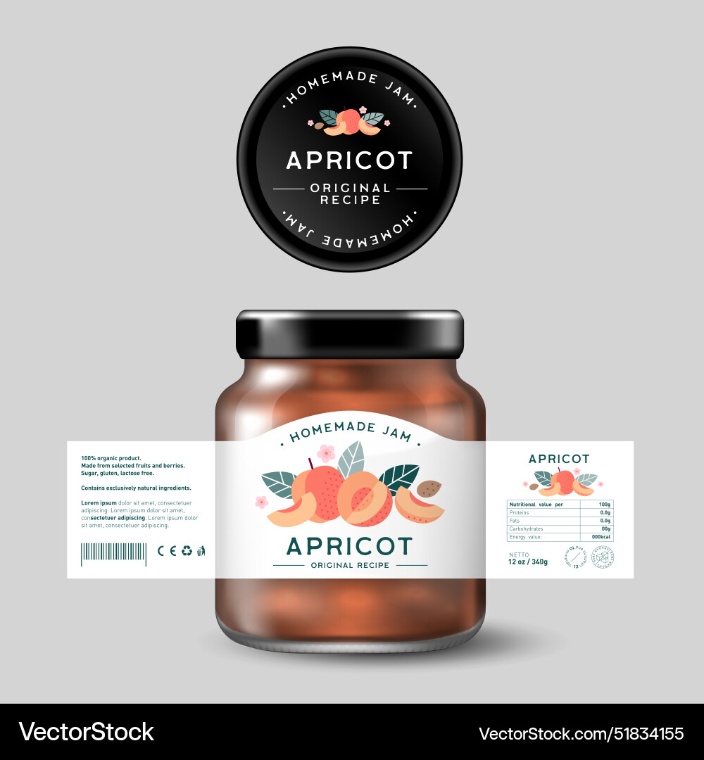 Apricot jam fruit design label Royalty Free Vector Image