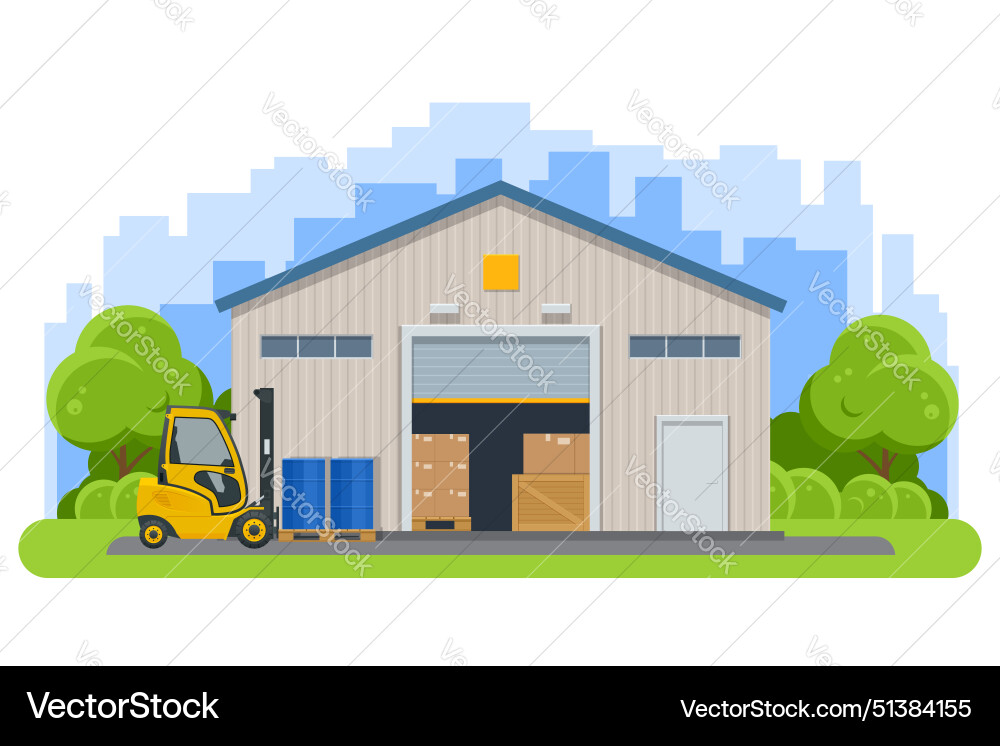 Isometric large modern warehouse with forklifts Vector Image