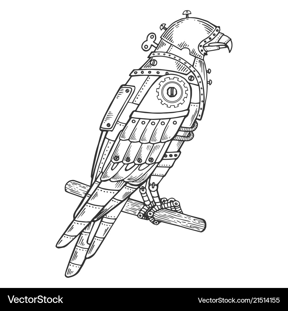 Mechanical Hawk - Scratch Board Style Royalty Free Vector