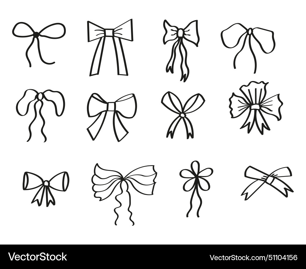 Bow of various set cartoon knots Royalty Free Vector Image