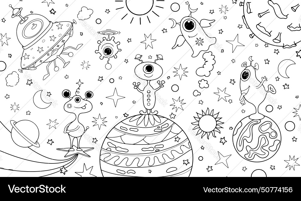 Coloring book antistress space aliens planets Vector Image