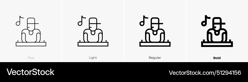 Disc jockey icon thin light regular and bold Vector Image