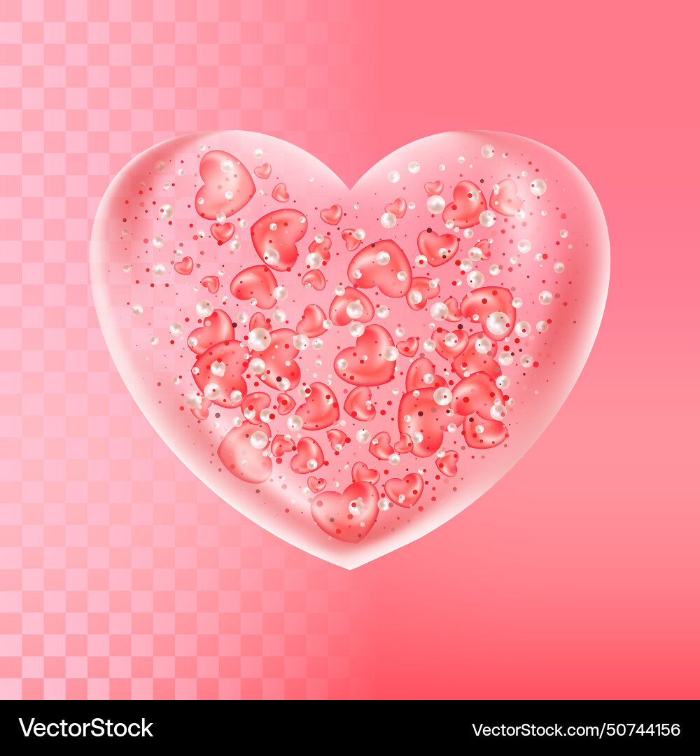 Red realistic glass heart plastic transparent Vector Image