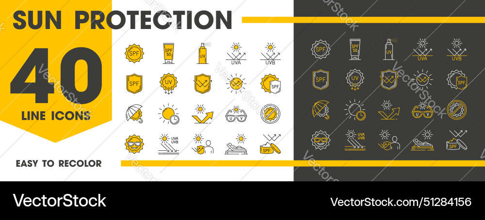 Spf sunscreen sun and ultraviolet protect icons Vector Image
