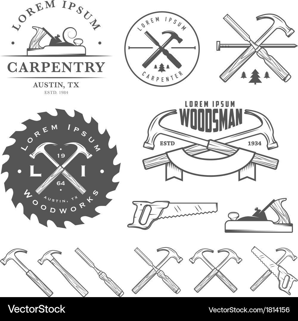 Vintage Carpenter Tools & Elements Royalty Free Vector