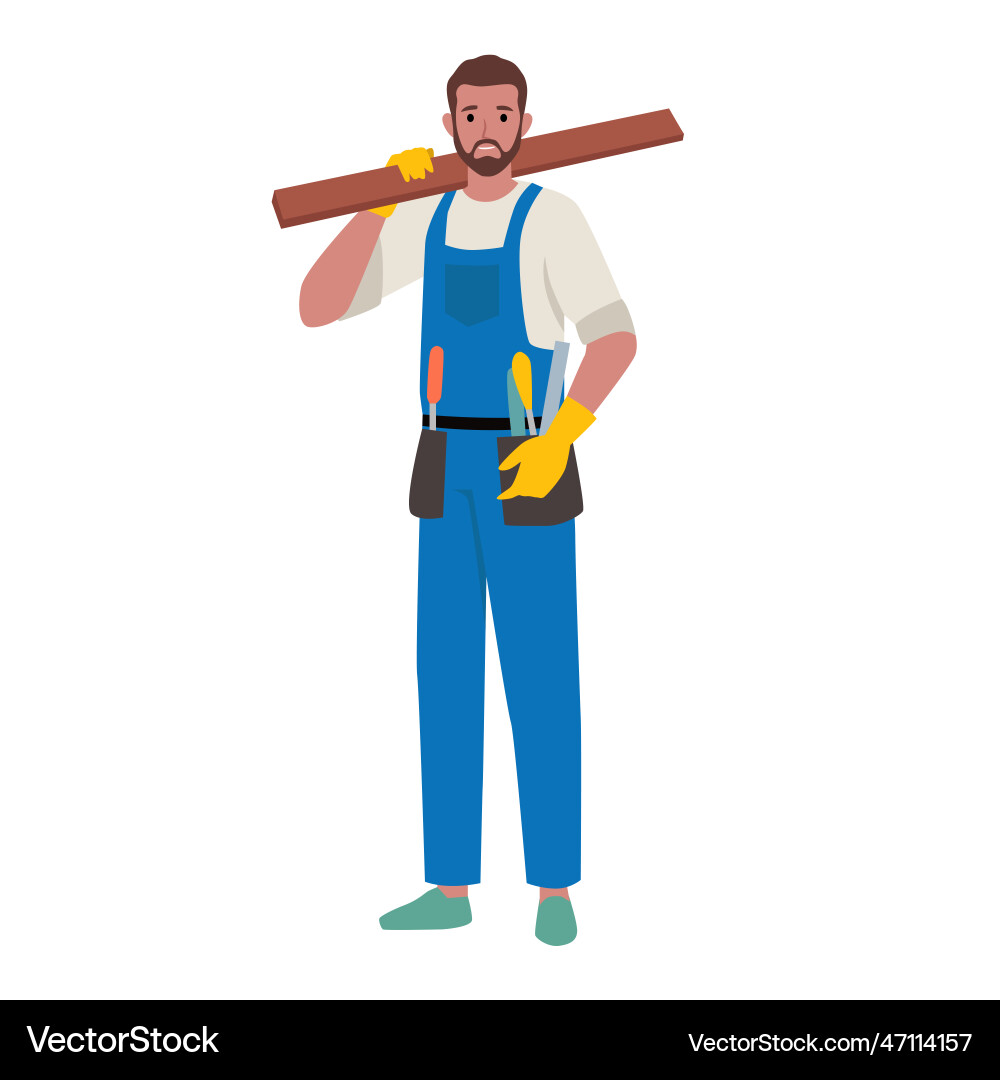 Handyman holding a wooden board Royalty Free Vector Image