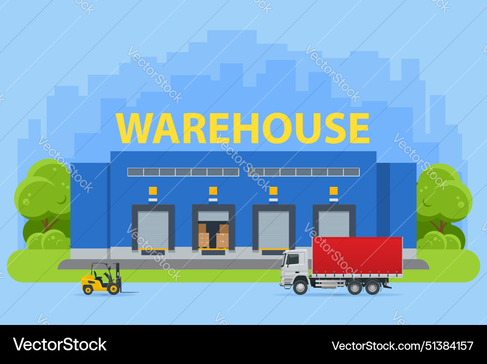 Isometric large modern warehouse with forklifts Vector Image