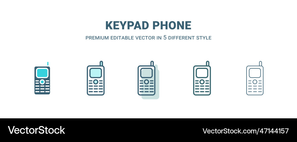 Keypad phone icon in 5 different style outline Vector Image