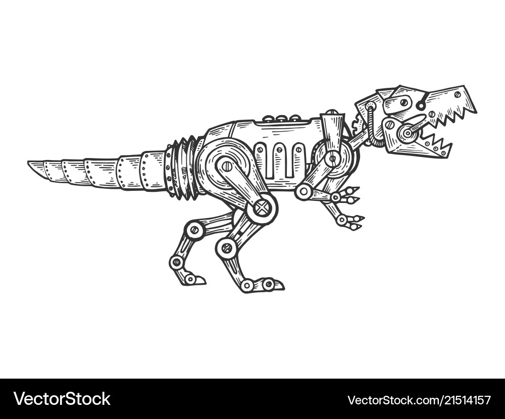 Mechanical Dinosaur Scratchboard Royalty Free Vector Image