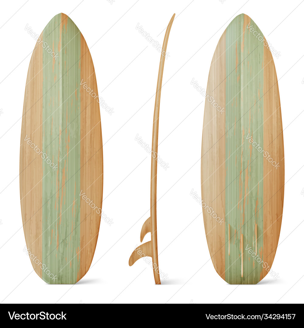 Wooden surfboard front side and back view Vector Image