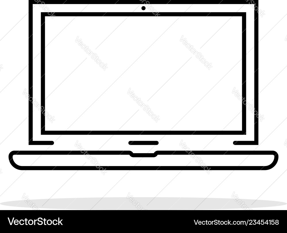 Black thin line laptop icon with shadow Royalty Free Vector