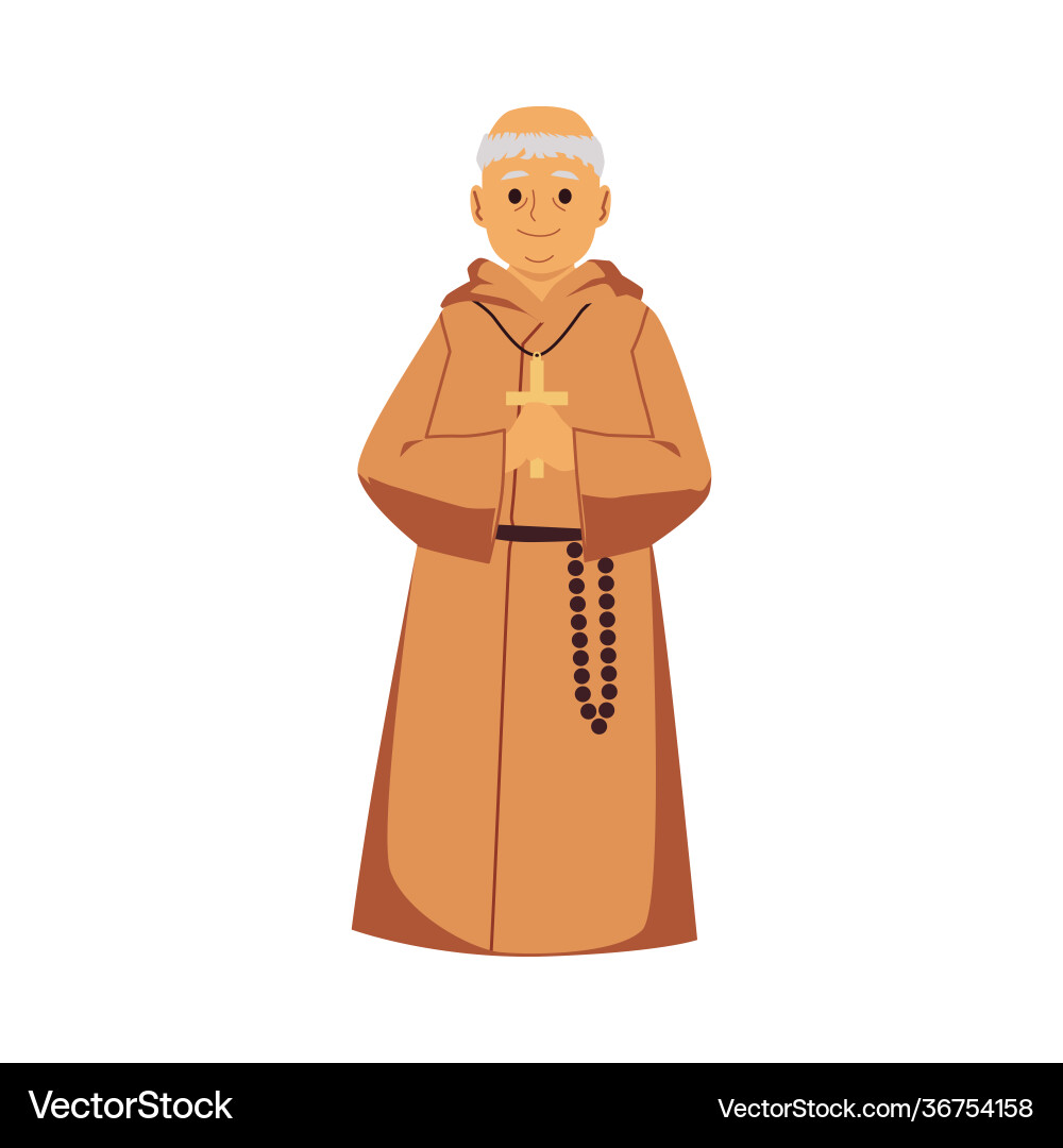 Catholic monk in religious robe holding a cross Vector Image