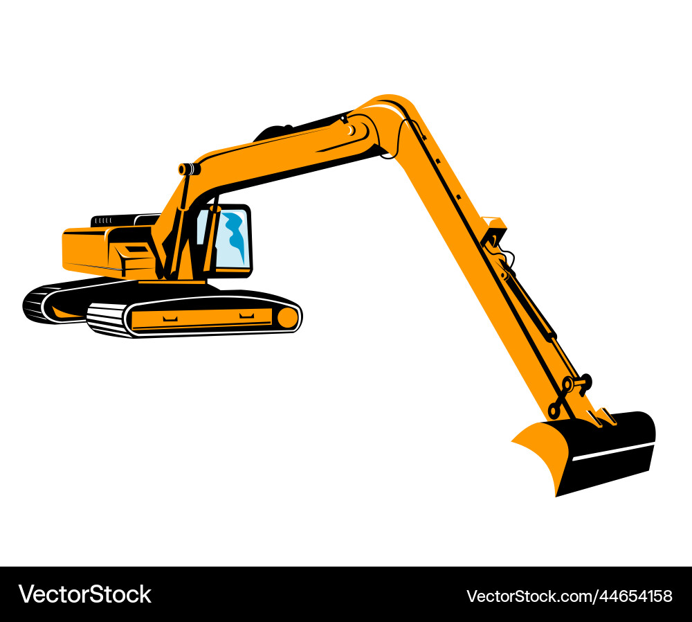 Excavator or mechanical digger with boom dipper Vector Image