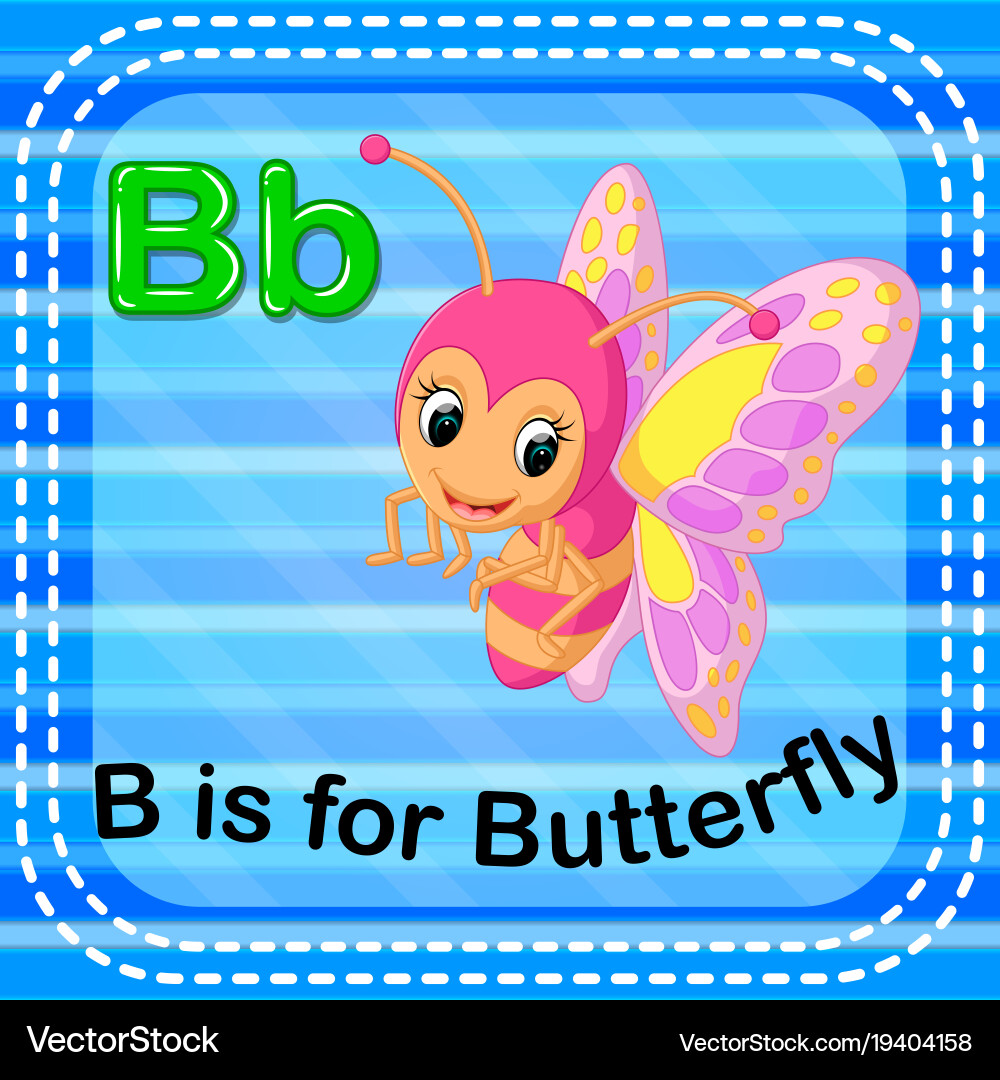 Flashcard letter b is for butterfly Royalty Free Vector
