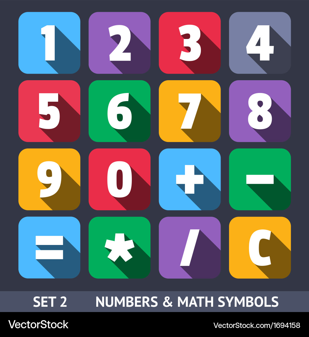 Flat numbers and mathematical symbols Royalty Free Vector