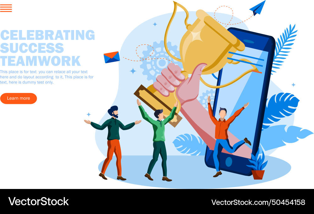Team celebrating teamwork with big winning hand Vector Image