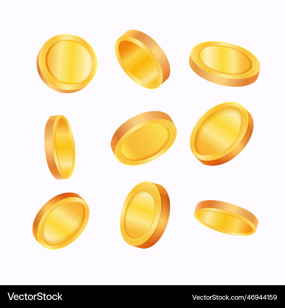 3d set of rotation coins at different angles Vector Image
