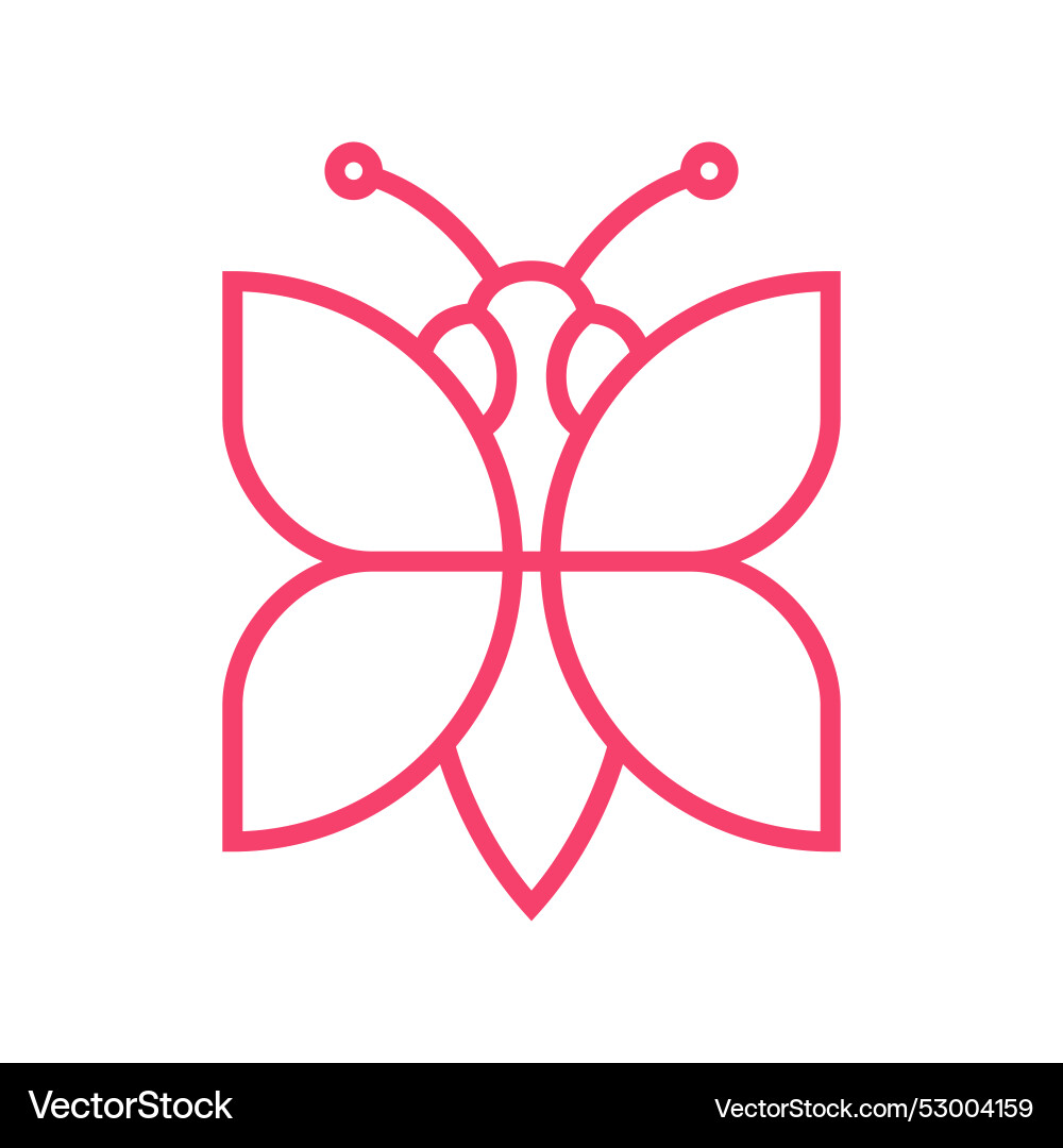 Cute pink butterfly line logo design Royalty Free Vector