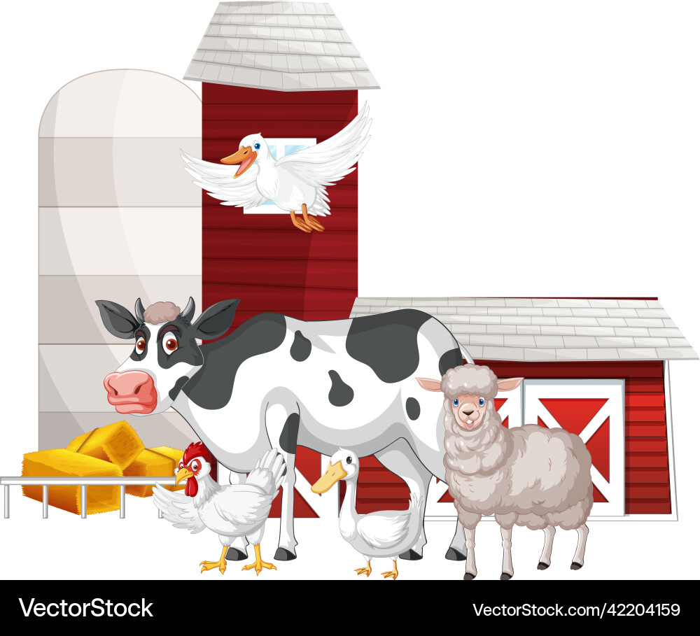 Farming theme with many animals Royalty Free Vector Image