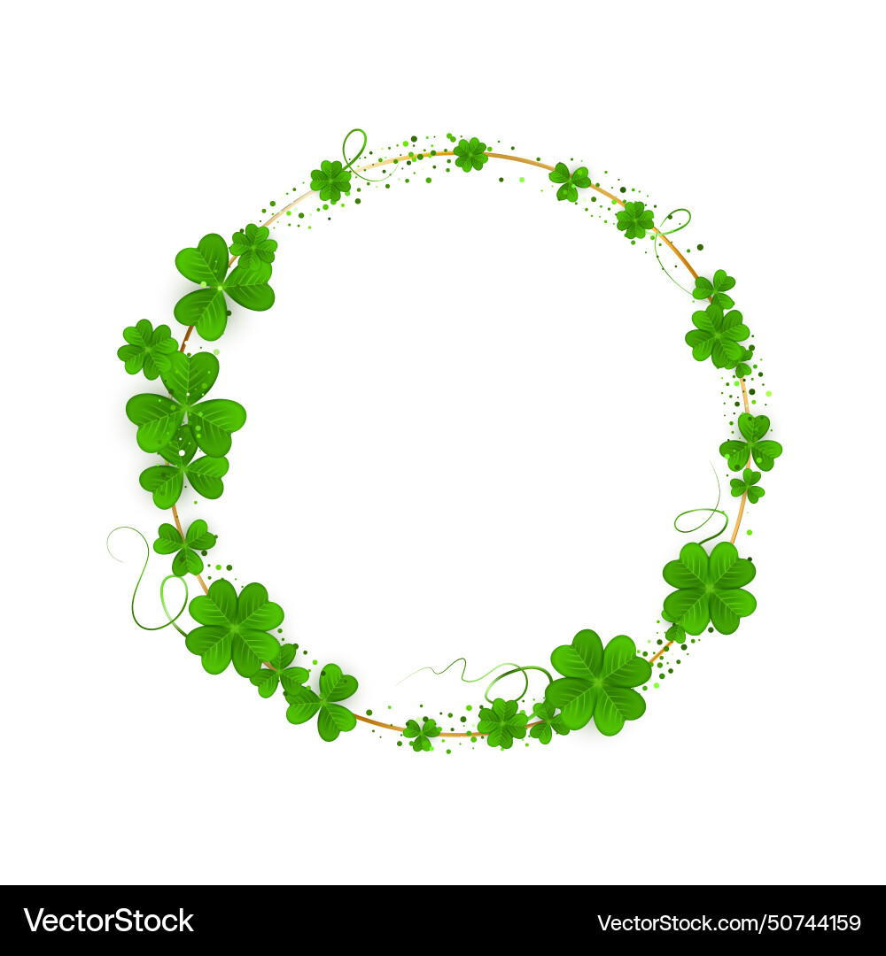 Realistic shamrock wreath round clover frame Vector Image