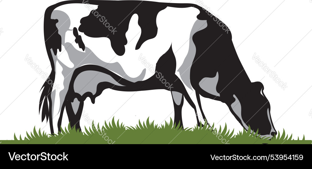 Silhouette grazing cow Royalty Free Vector Image