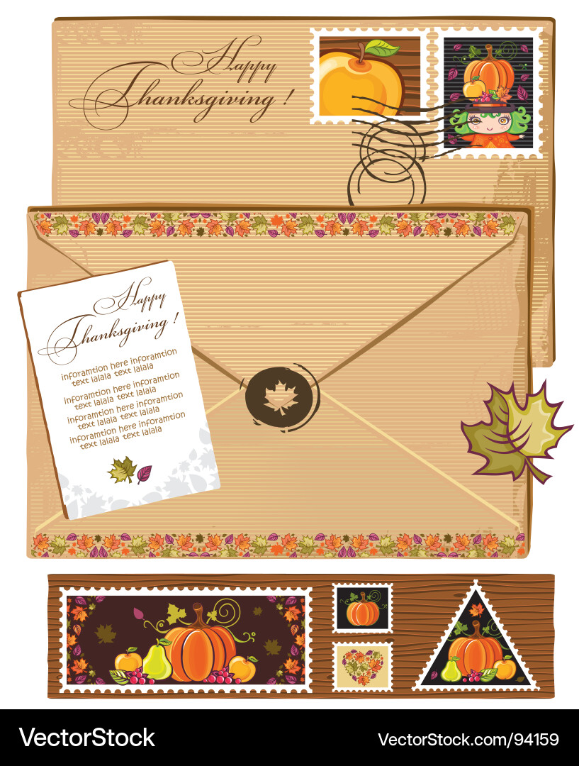 Thanksgiving stamps and envelope Royalty Free Vector Image