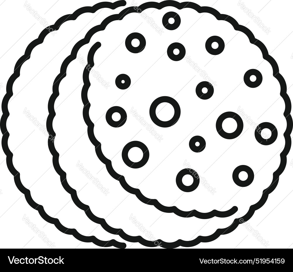 Three round cookies with chocolate chips are lying
