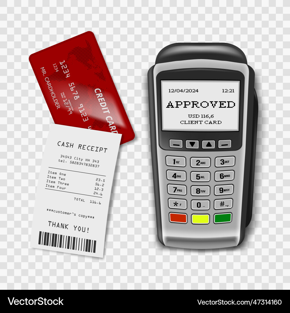 3d white payment pos terminal closeup isolated Vector Image