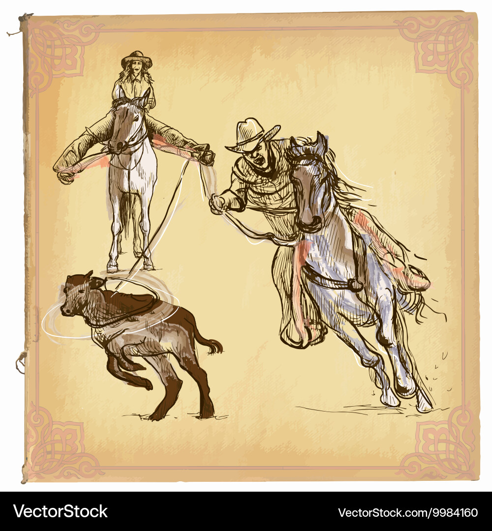 An hand drawn colored line art - rodeo Royalty Free Vector