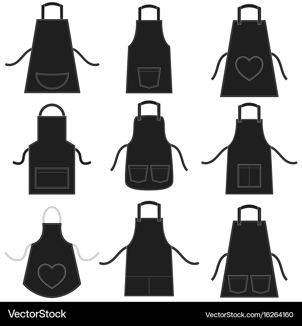 Black apron set isolated on white Royalty Free Vector Image