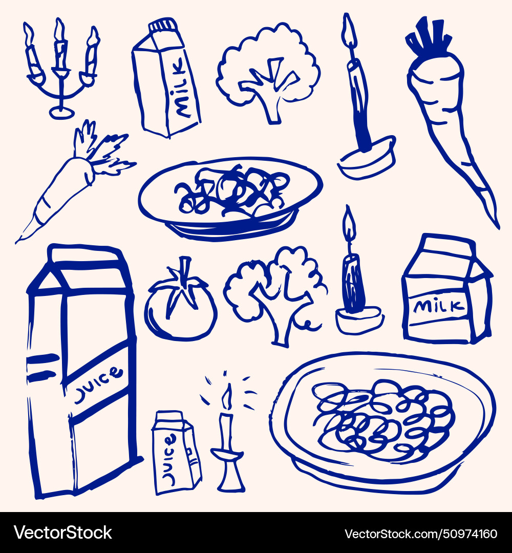 Blue food outline style Royalty Free Vector Image