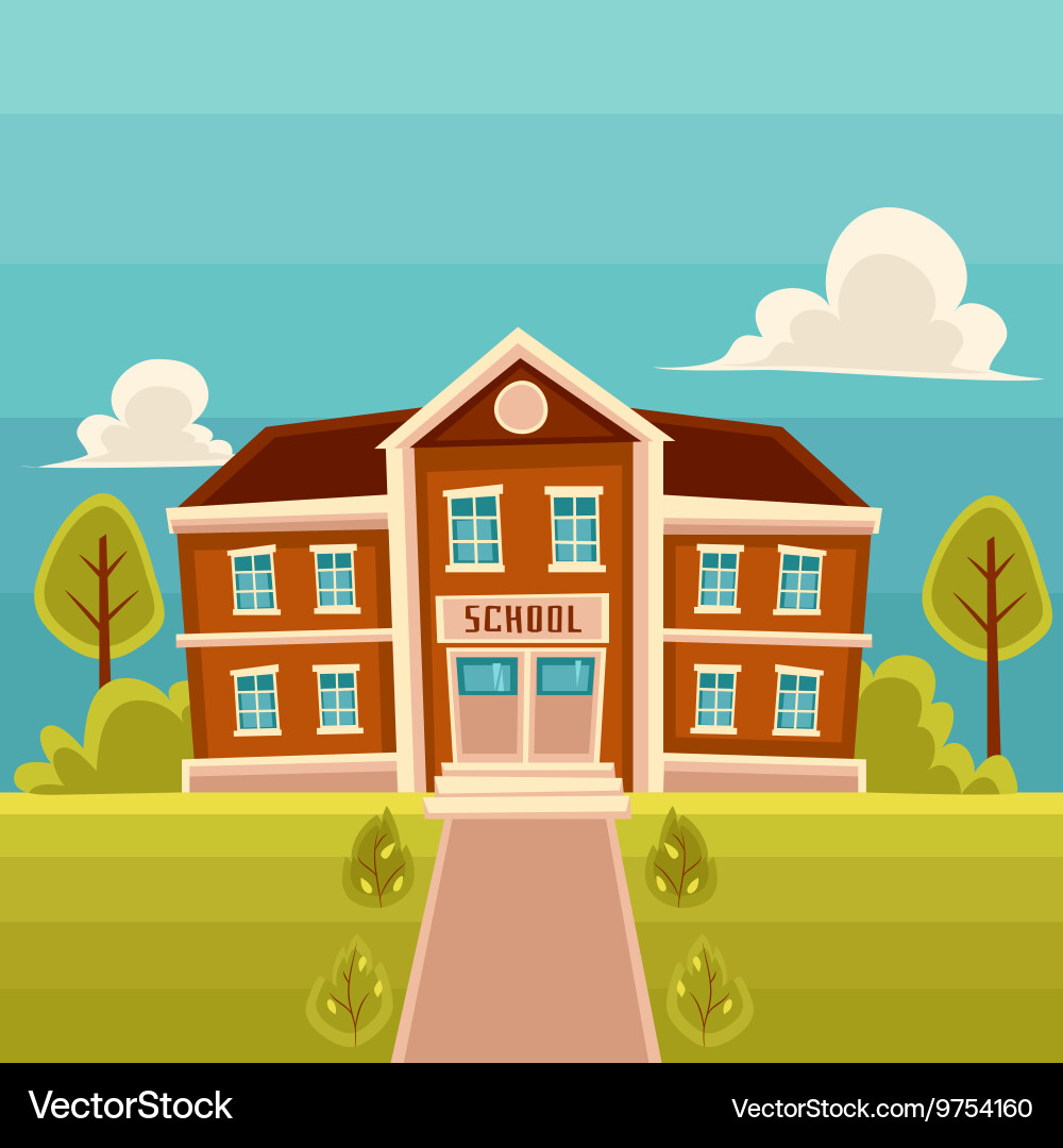 Front view school building cartoon Royalty Free Vector Image