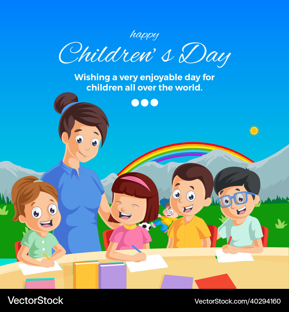 Happy children day banner design Royalty Free Vector Image