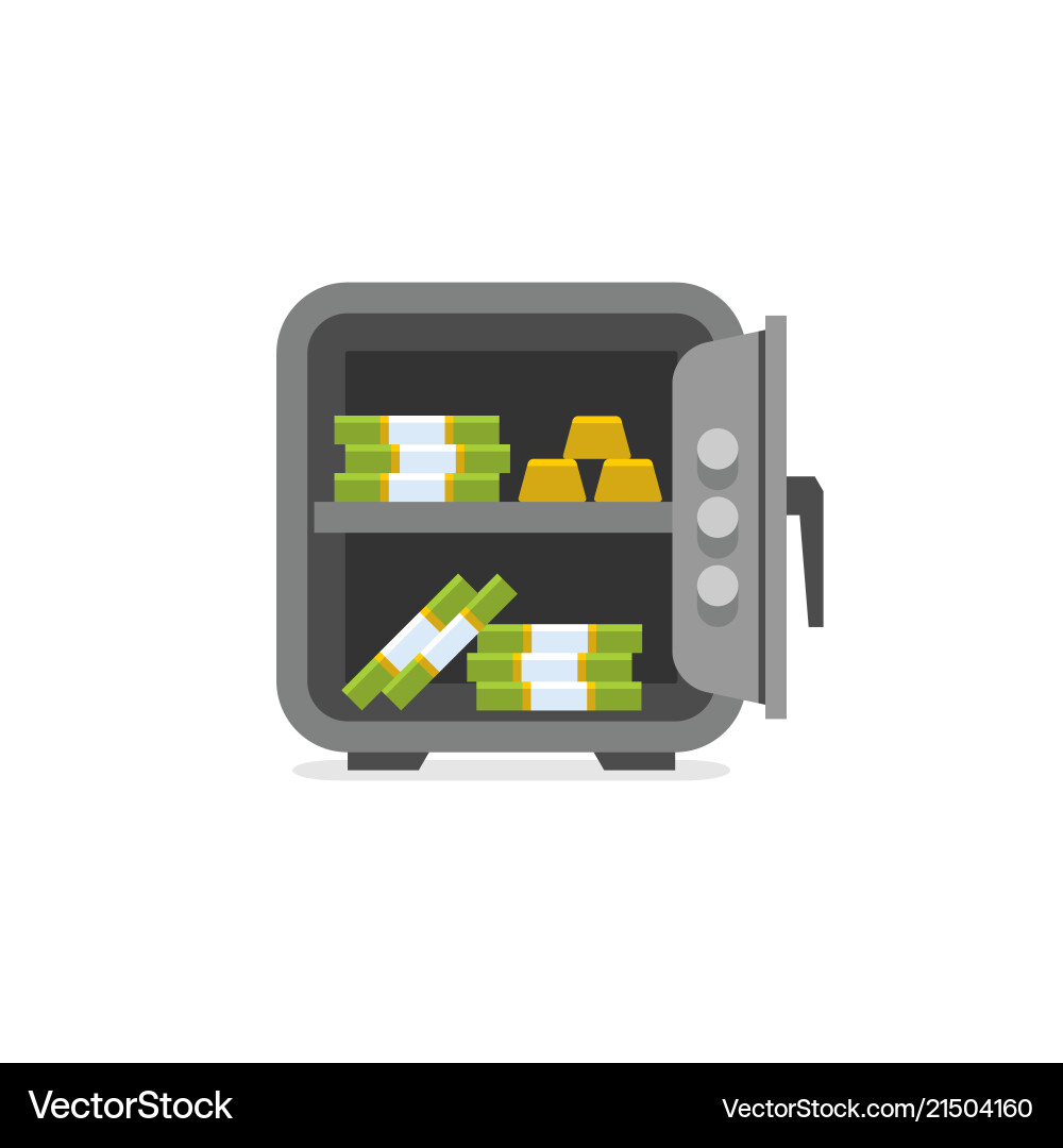 Opened safe with money inside Royalty Free Vector Image