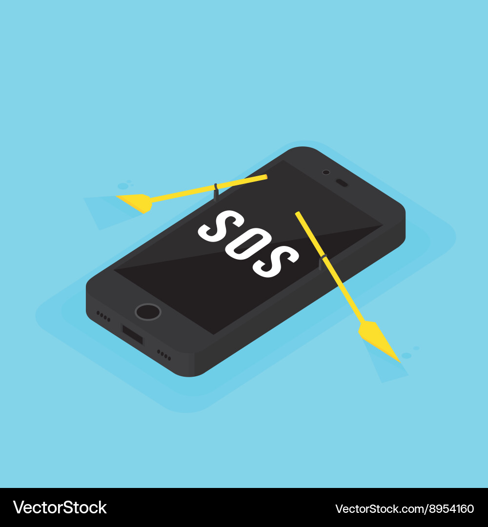 Phone in water sos message isometric Royalty Free Vector