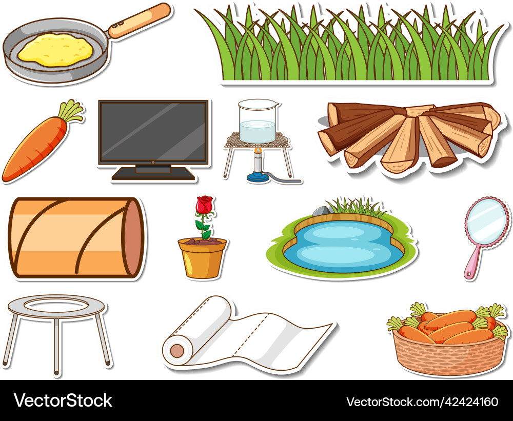 Sticker set of mixed daily objects Royalty Free Vector Image