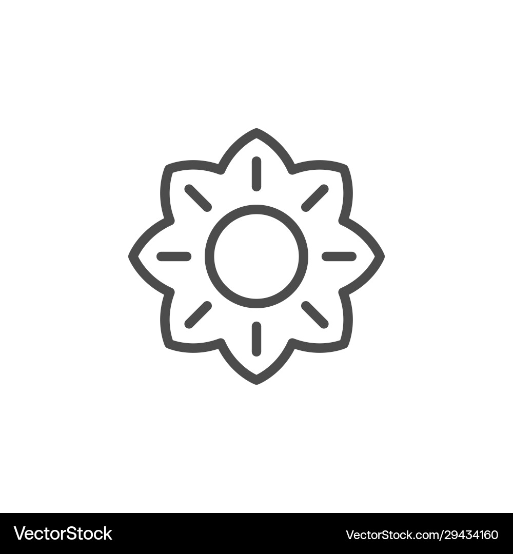 Sun line outline icon and light object Royalty Free Vector