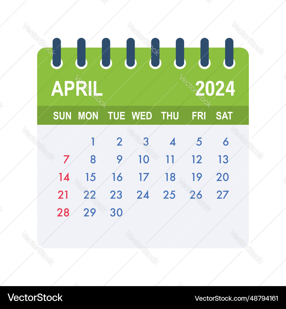 April 2024 calendar leaf in flat Royalty Free Vector Image