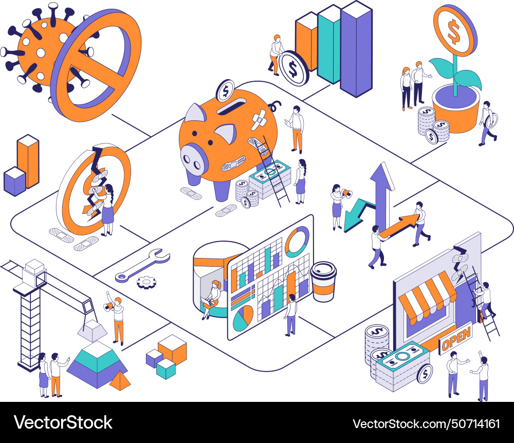 Business recovery isometric flowchart Royalty Free Vector